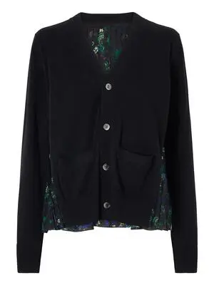 SACAI Sacai Layered Floral-Print Cotton Cardigan With Mesh Trim