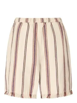 Alix Of Bohemia Tillie Bark Striped Cotton And Linen-blend Shorts With Frayed Hems - Neutrals