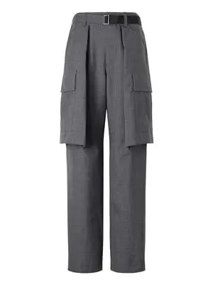 Sacai Pleated Belted Wide-leg Cargo Pants - Gray