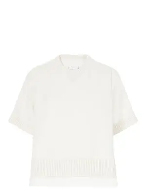 Sacai Layered Cotton And Cashmere-blend T-shirt With Shell Trim - Neutrals