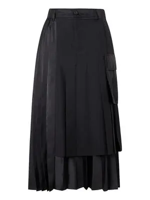Sacai Pleated Twill And Shell Midi Skirt - Black