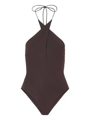 Alex Perry Halterneck Backless Stretch-mesh Bodysuit - Brown