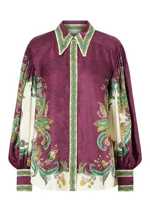 ALEMAIS Ruthie Floral-print Satin-jacquard Shirt - Purple