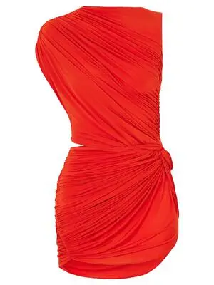 Alex Perry Asymmetrical Gathered Cut-out Jersey Mini Dress - Red