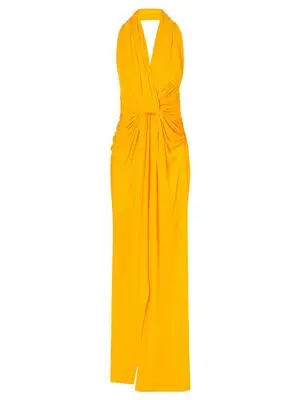 Alex Perry Halterneck Ruched Jersey Gown - Yellow