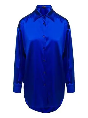 TOM FORD Relaxed Fit Satin Shirt - Blue