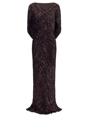 Jenny Packham Sakari Embellished Tulle Gown With Cape Effect - Metallic