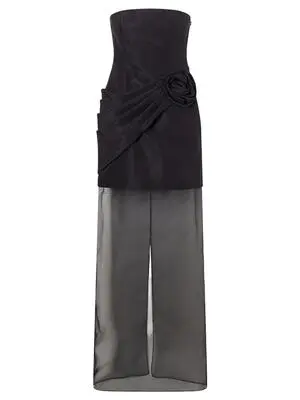 Carolina Herrera Strapless Appliquéd Silk-faille Gown With Organza Skirt - Black