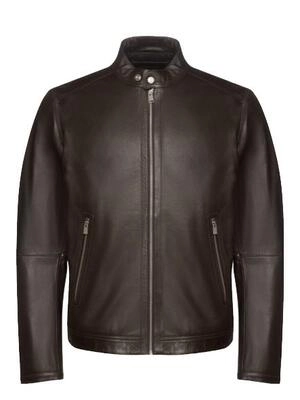 Hugo Boss Long Sleeve Leather Jacket - Brown