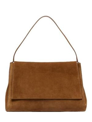Nour Hammour Suede Shoulder Bag With Flap Closure - Brown