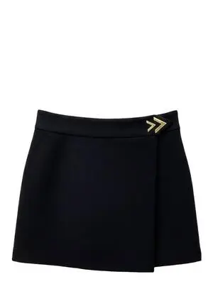 Valentino Garavani Wool Skirt With Gold-tone V Hardware - Black