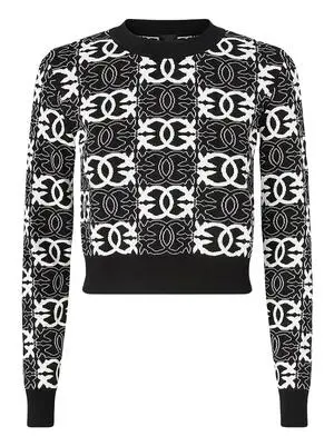 Pinko Long Sleeve Knit Top With All-over Logo Pattern - No