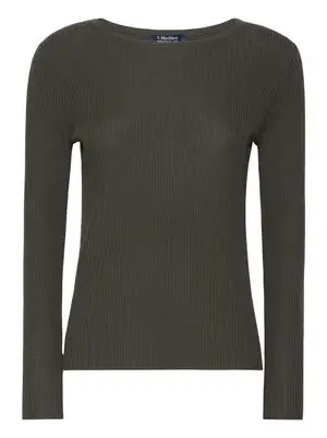 Max Mara Ribbed Crewneck Jumper With Gemstone Buttons - Dark Moss