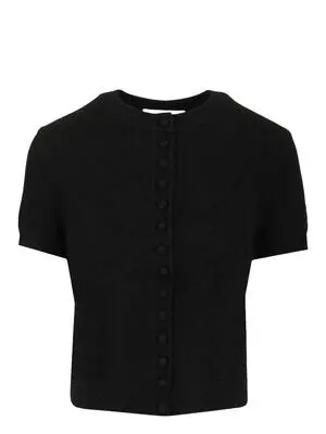 LISA YANG Short-sleeved Knitted Cardigan With Round Neck - Black