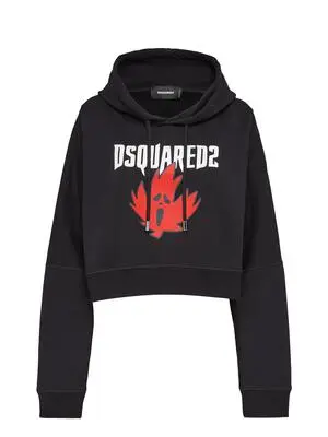 Dsquared2 Maple Leaf Cropped Hoodie Sweatshirt - Black