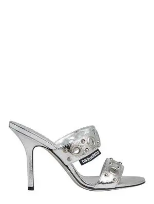 Dsquared2 Studded Metallic Leather Stiletto Mules - Silver