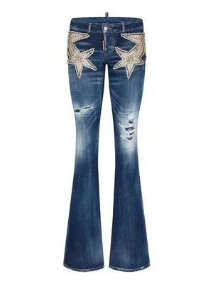 Dsquared2 Dark Wash Ripped Starry Night Low Waist Flare Jeans - Blue