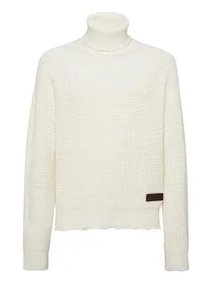 Dsquared2 Pure Virgin Wool Turtleneck Pullover With Frayed Edges - White