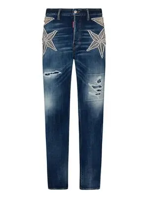 Dsquared2 Dark Wash Embellished Ripped Jeans - Blue