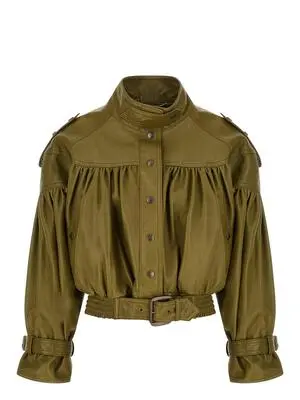 Chloé Cropped Leather Jacket - Green