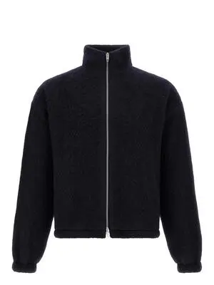 JIL SANDER Zip-up Textured Wool Blend Sweatshirt - Blue