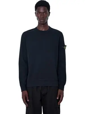 Stone Island Crewneck Sweatshirt With Logo Patch - Black