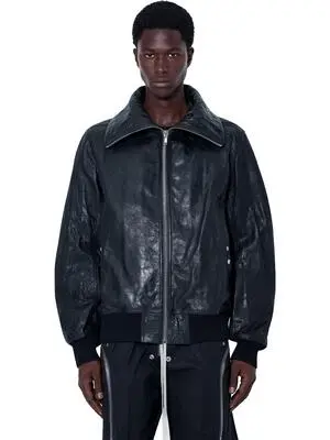Rick Owens Dracuflight Hammered Leather Bomber Jacket - Black