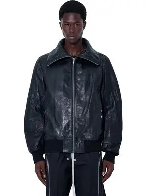 Rick Owens Dracuflight Hammered Leather Bomber Jacket - Black