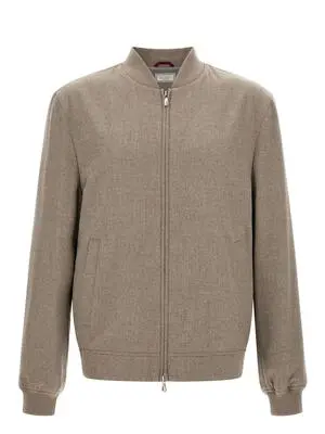 Brunello Cucinelli Light Flannel Bomber Jacket - Gray