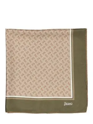 Herno Silk Foulard With All-over Monogram - Cream
