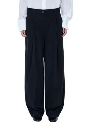 TOTEME Single Pleat Wide Leg Cotton Trousers - Black