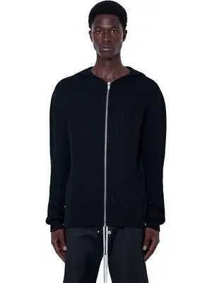 Rick Owens Ribbed Knit Zip Hoodie - Black