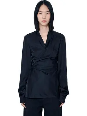 Rick Owens Laura Satin Wrap Top - Black