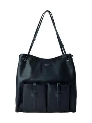 Prada Large Leather Tote Bag - Black