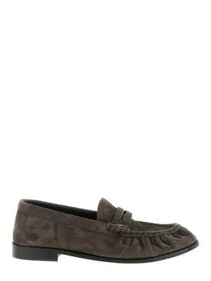 Saint Laurent Le Loafer' Suede Moc Toe Loafers - Brown