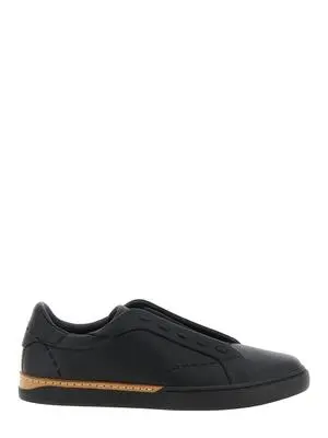 Fendi FENDI Black Calfskin Leather Lace-Up Sneakers Black