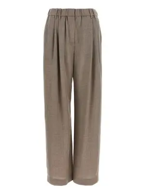 BRUNELLO CUCINELLI Brunello Cucinelli Light Virgin Wool Pleated Wide-Leg Trousers