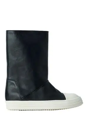 Rick Owens High Leather Boots With Round Toe And Rubber Sole - Black
