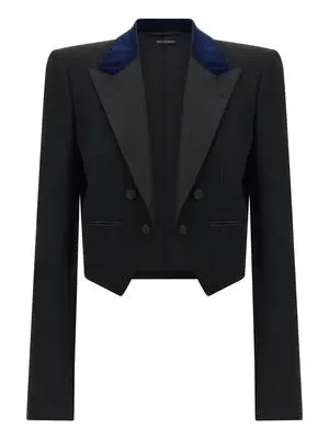 TOM FORD Sharp' Cropped Blazer With Velvet Collar - Black