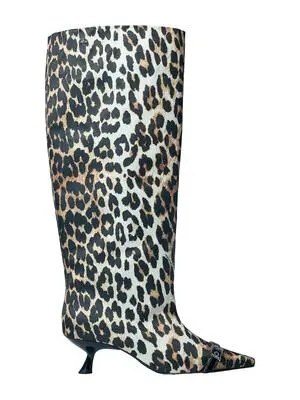 GANNI Leopard Print High Shaft Boots - Brown