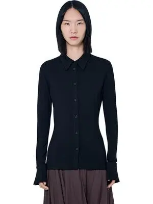 TOTEME Fitted Jersey Shirt With Classic Collar - Black