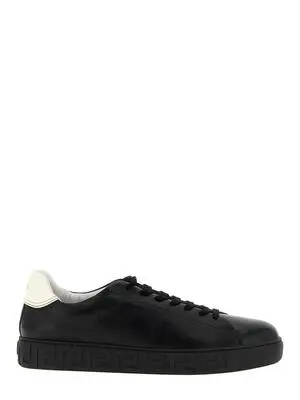 Versace Low-top Calfskin Leather "greca" Sneakers - Multicolor