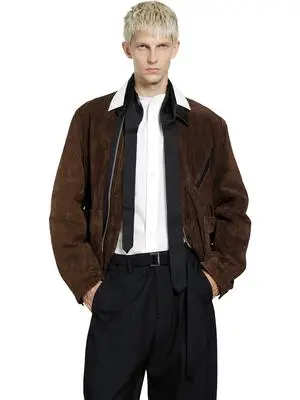 Sacai Suede Blouson Jacket With Leather Trim - Brown
