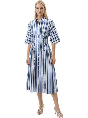 EXQUISE Deryll Tie Detail Midi Dress - Sax