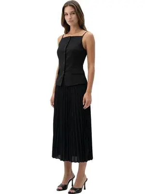EXQUISE Sleeveless Linen Trim Midi Dress - Black