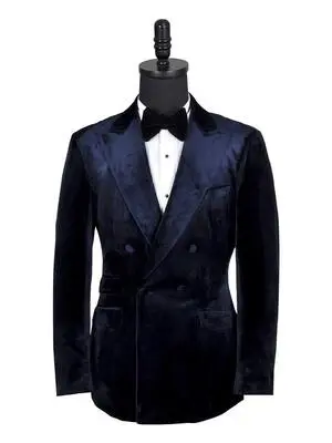 DAVID WEJ Maison Velvet Double Breasted Blazer Navy - Blue