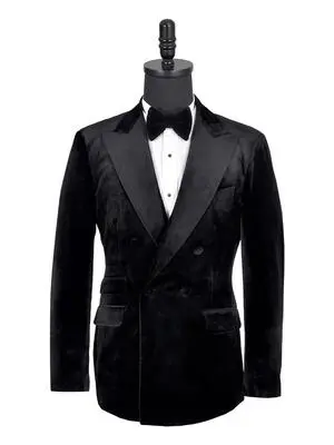 DAVID WEJ Maison Velvet Double Breasted Blazer - Black