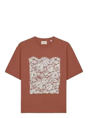 EFFEI Lumière Lace Insert Cotton T-shirt - Orange