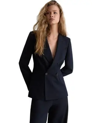 REISS Solene Petite Wool-blend Double-breasted Suit Blazer - Navy