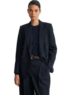 REISS Solene Petite Wool-blend Double-breasted Suit Blazer - Navy